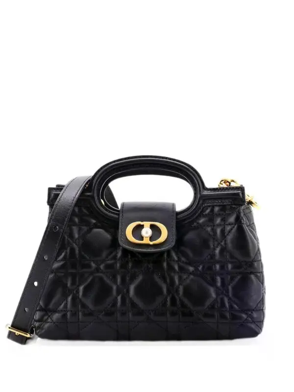 Dior Jolie Top Handle Bag Cannage Quilt Lambskin Mini Satchel - Black