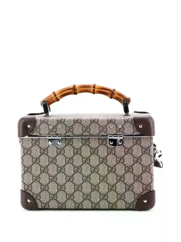 Gucci Bamboo Globe-trotter Vanity Case Gg Coated Canvas Satchel