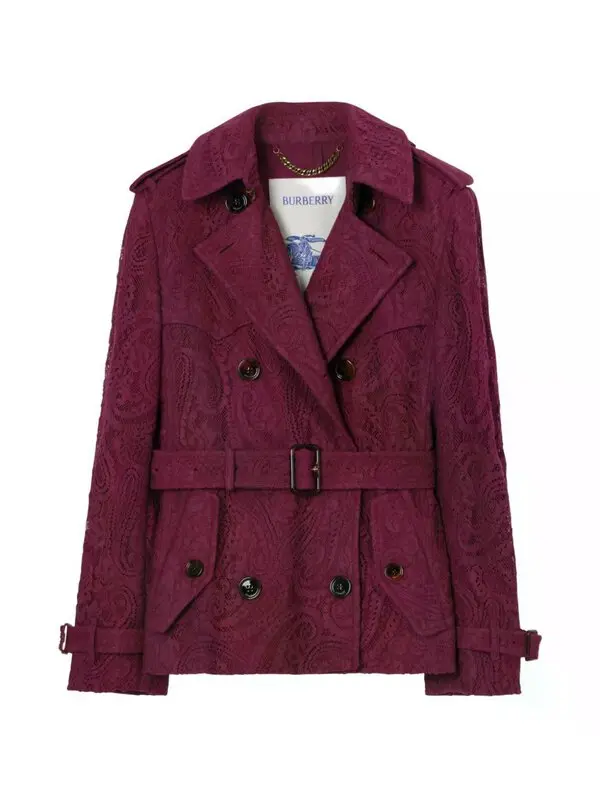 Burberry Short Paisley Lace Foxfield Trench Coat - Purple