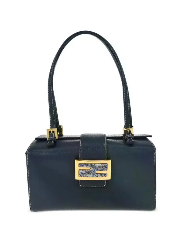 Fendi Grained Leather Baguette Shoulder Bag - Blue