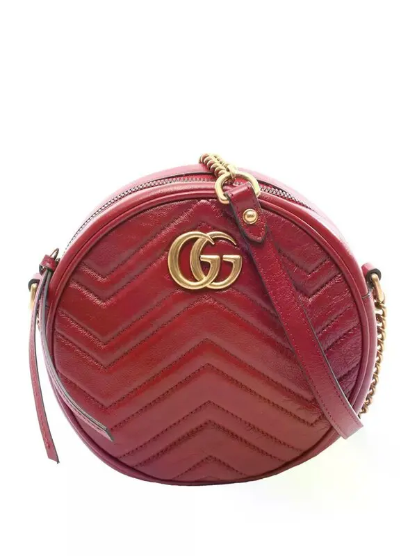 Gucci 2016-2026 Mini Gg Marmont Matelasse Leather Round Crossbody Bag - Red