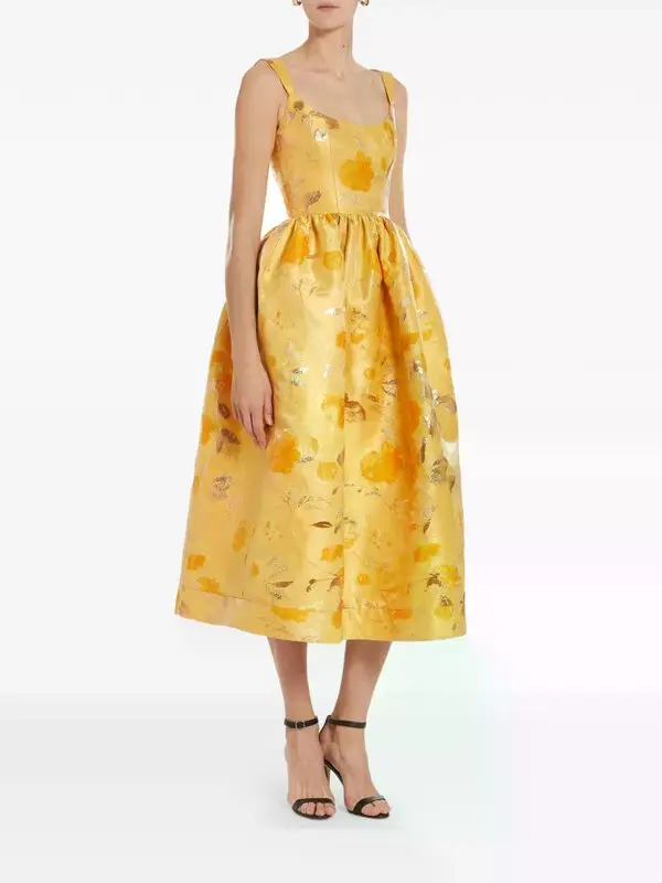 MARKARIAN Apple Floral-brocade Corset-style Midi Dress - Yellow