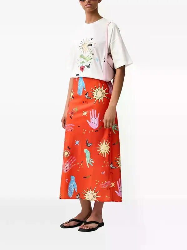 NEVER FULLY DRESSED Celestial Dorris Graphic Print Midi Skirt