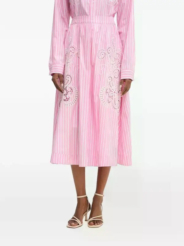 MORGAN Striped Broderie-anglaise Midi Skirt