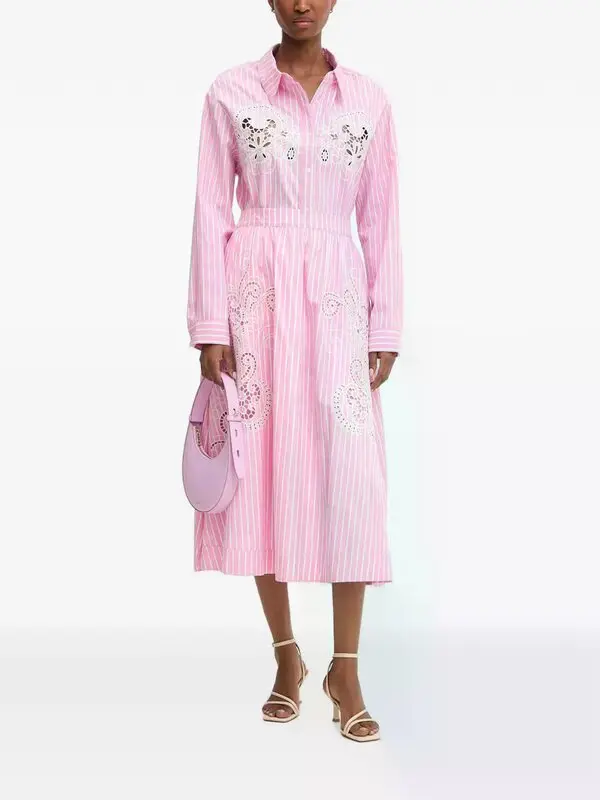 MORGAN Striped Broderie-anglaise Midi Skirt