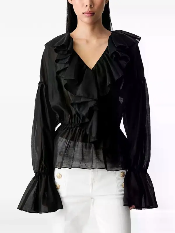 VICOLO Ruffled V-neck Blouse