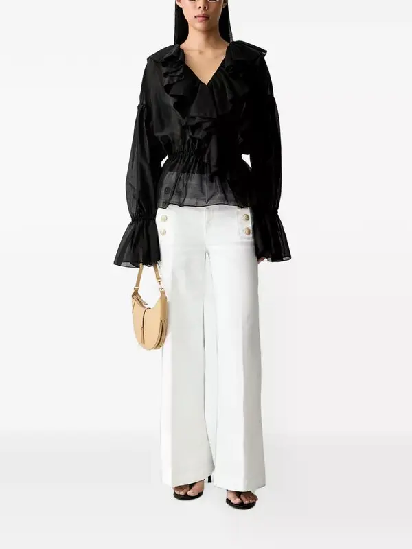 VICOLO Ruffled V-neck Blouse