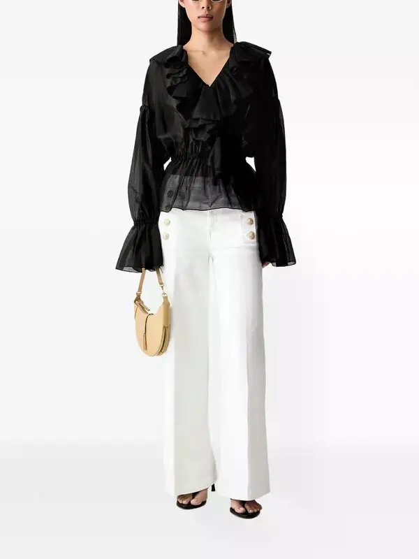 VICOLO Ruffled V-neck Blouse