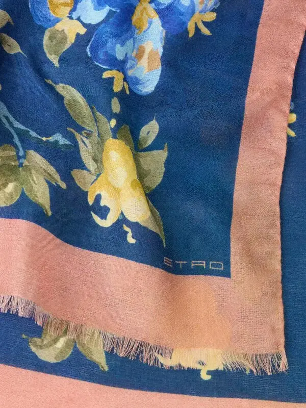 Etro Floral Motif Modal & Cashmere Jacquard Scarf - Blue