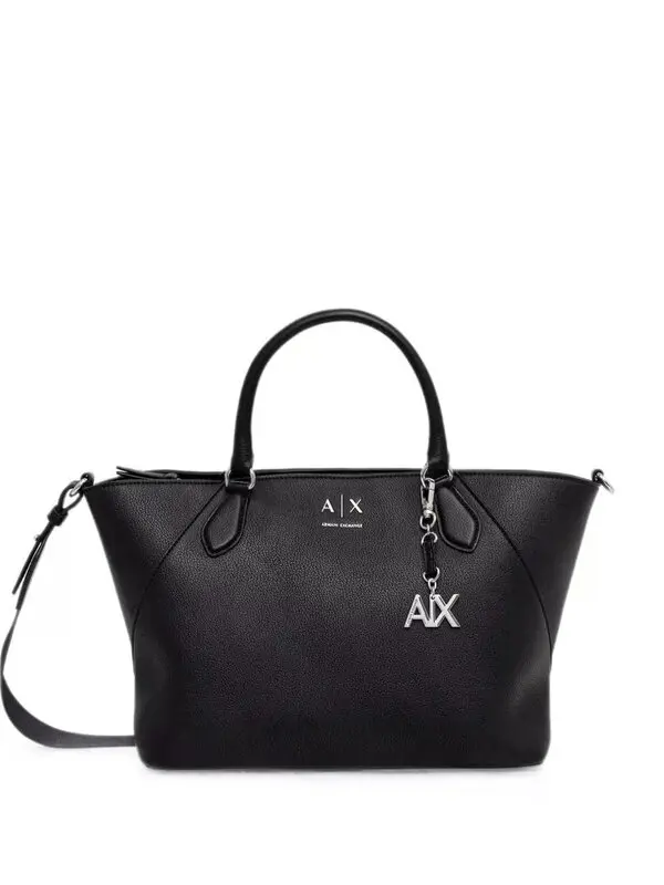 Armani Exchange Logo-charm Grained Shopping Tote Bag - Black