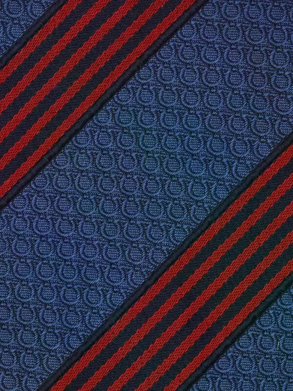 FERRAGAMO Gancini Print Diagonal Stripe Neck Tie - Blue