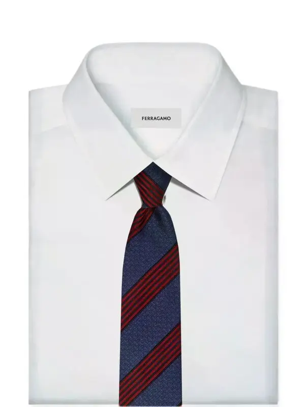 FERRAGAMO Gancini Print Diagonal Stripe Neck Tie