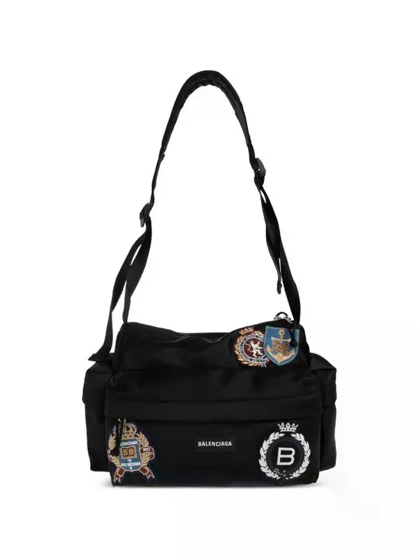 Balenciaga Explorer Patch Embellished Shoulder Bag - Black