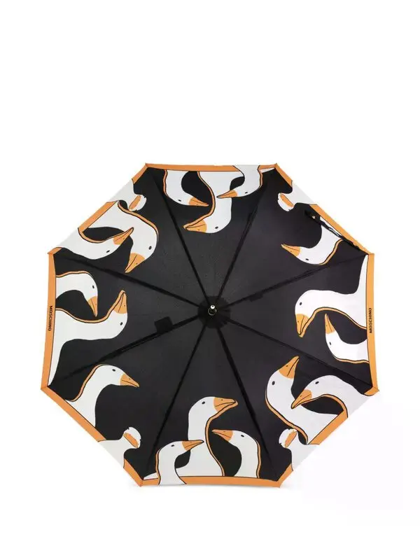 Moschino Goose-print Curved-handle Umbrella - Black