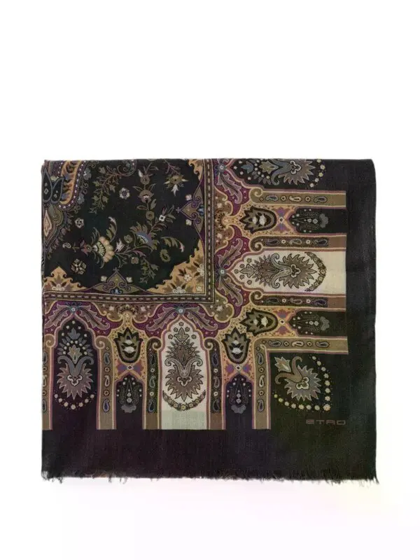 Etro Paisley-print Frayed Scarf - Black