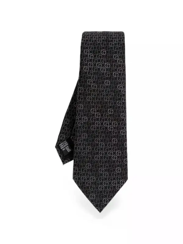 Giorgio Armani Logo-jacquard Silk Tie - Black