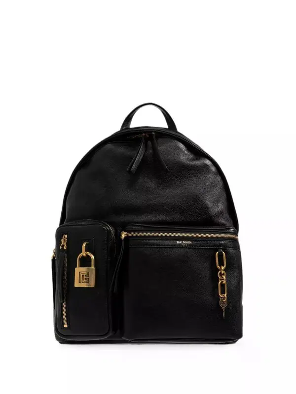 Balmain Padlock-detail Leather Backpack - Black
