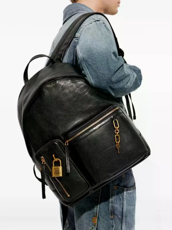 Balmain Padlock-detail Leather Backpack