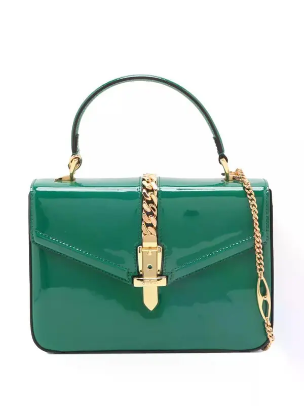 Gucci 2016-2026 Mini Patent Sylvie 1969 Top Handle Bag Satchel - Green