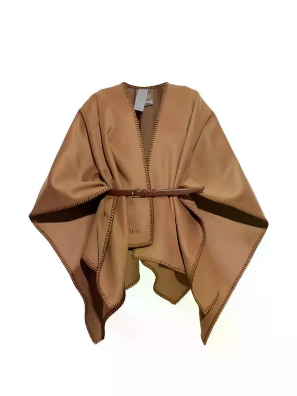 Max Mara Belted Whipstitch-trim Poncho - Neutrals