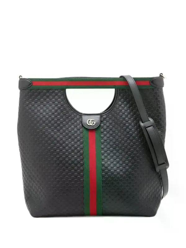 Gucci 2016-2026 Microguccissima Web Giglio Tote Satchel - Black