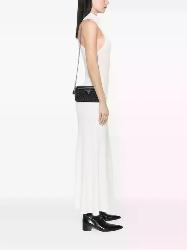 Prada 2010-2026 Mini Soft Calf Impunture Diagramme Double Zip Crossbody Bag - Black