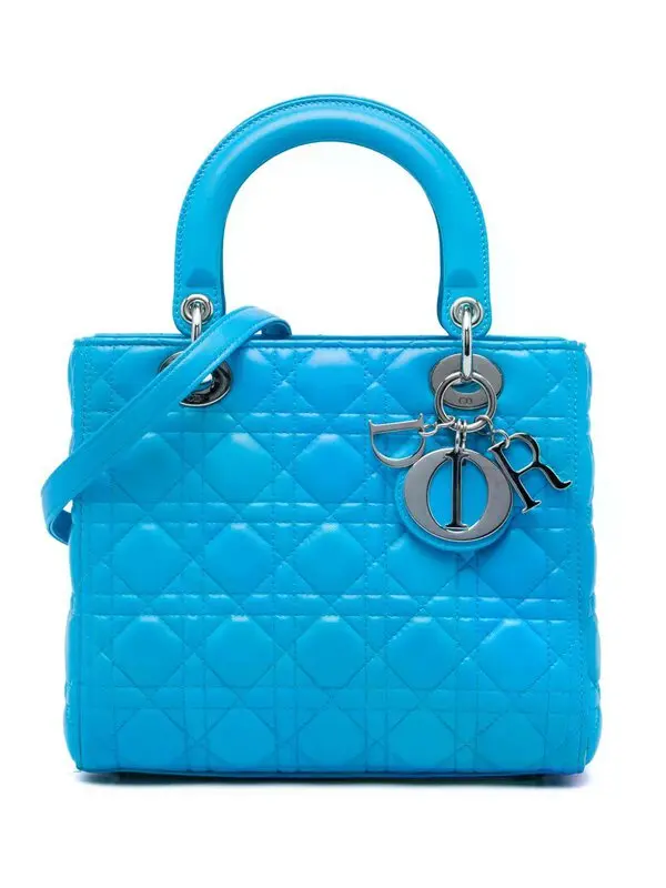 Dior 2014 Medium Lambskin Cannage Lady Satchel - Blue