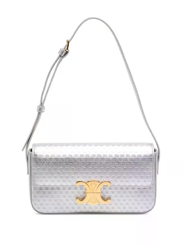 Celine 2023 Triomphe All Over Laminated Calfskin Claude Shoulder Bag - Silver