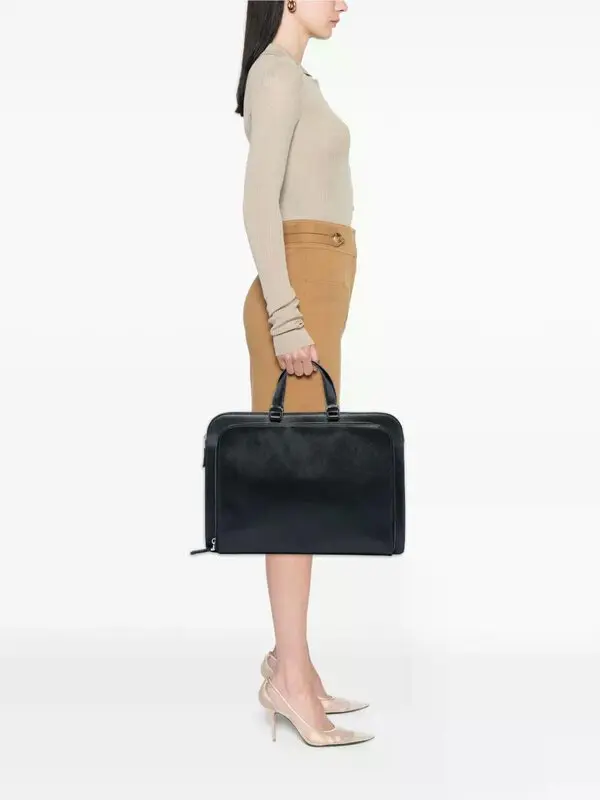 Prada 2013-2026 Saffiano Cuir Travel Front Zip Pocket Briefcase Business Bag - Black