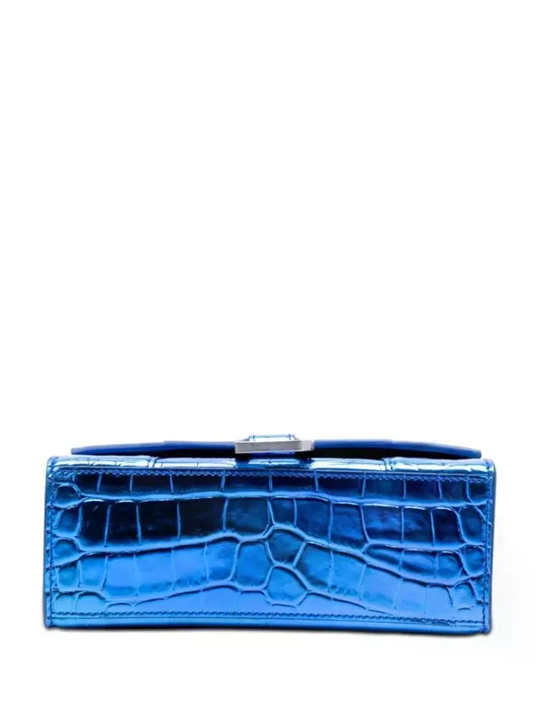 Balenciaga Metallic Calfskin Croc Embossed Hourglass Xs Satchel - Blue