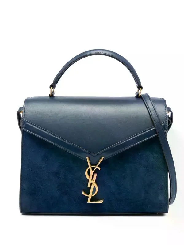 Saint Laurent 2019 Medium Calfskin And Suede Classic Monogram Cassandra Top Handle Bag Satchel - Blue