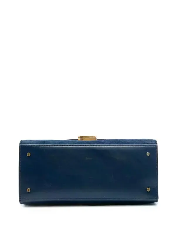 Saint Laurent Medium Calfskin And Suede Classic Monogram Cassandra Top Handle Bag - Blue