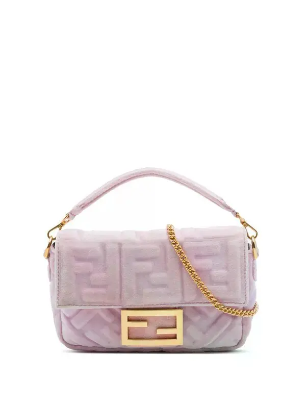 Fendi 2010-2026 Mini Zucca Embossed Velvet Baguette Satchel - Pink