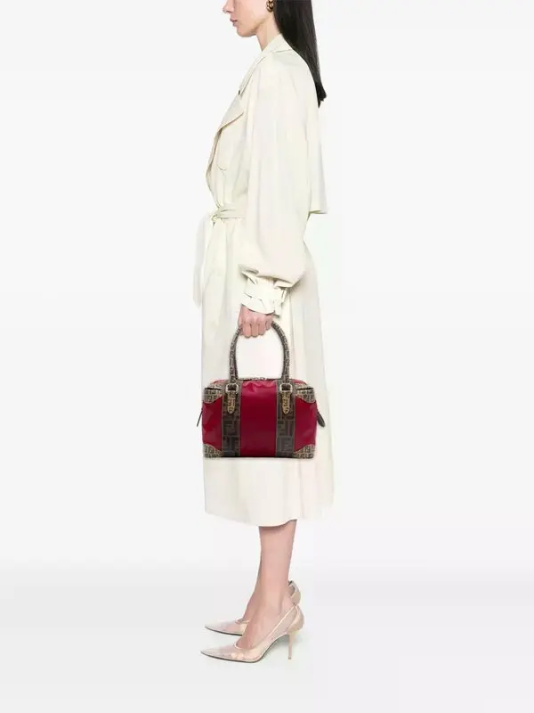 Fendi Zucca Trimmed Coated Canvas Mixed Media Boston Bag