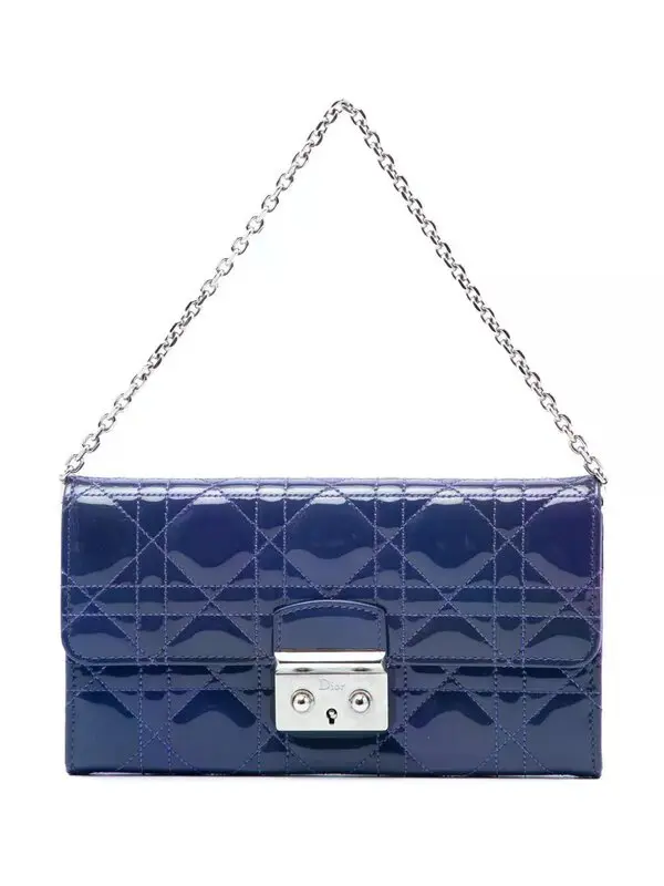 Dior 2015 Patent Cannage Miss Wallet On Chain Handbag - Blue