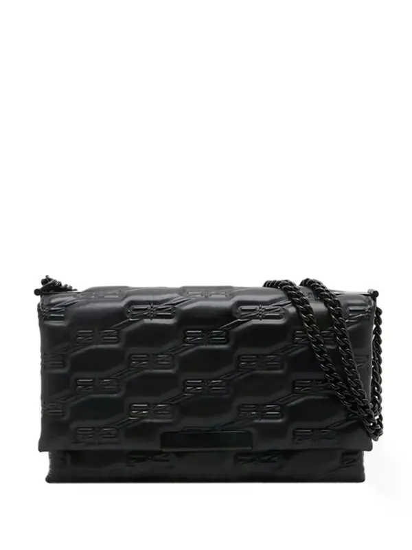Balenciaga 2010-2026 Medium Embossed Leather Bb Monogram Triplet Chain Crossbody Bag - Black