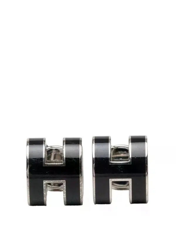Hermès 2010-2026 Lacquered Palladium Plated Mini Pop H Stud Earrings Costume Earrings - Black