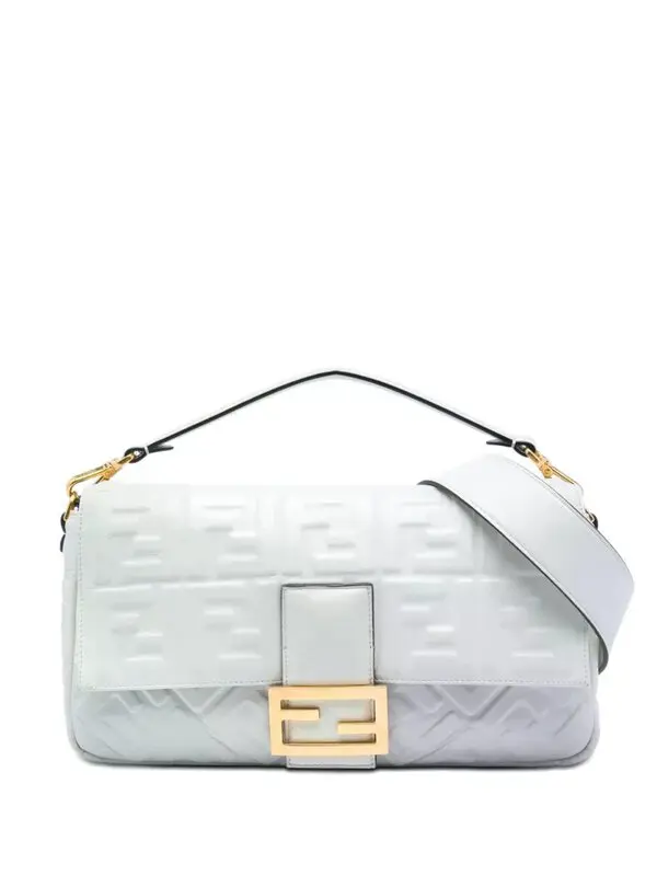 Fendi 2010-2026 Large Zucca Embossed Leather Baguette Satchel - White