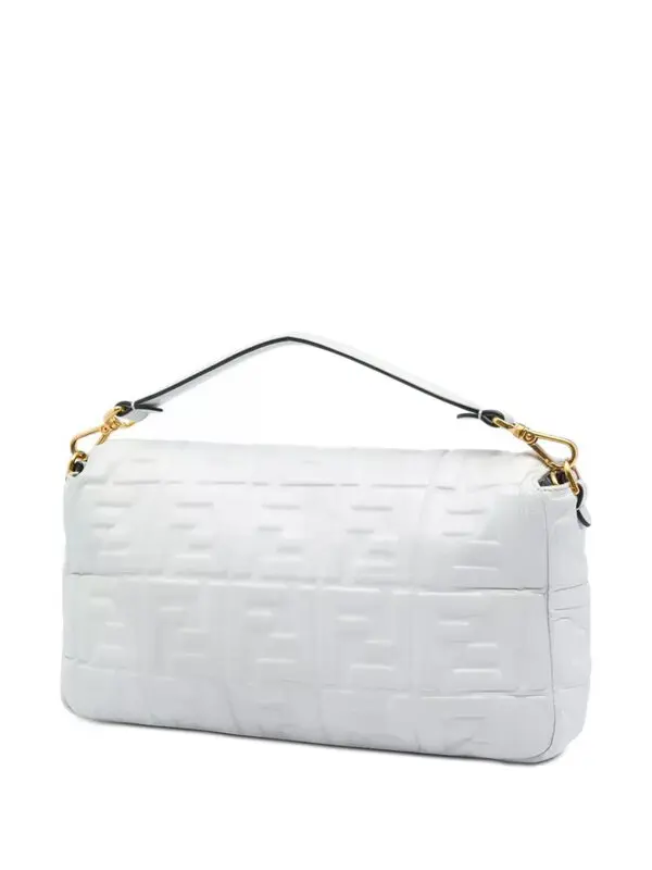 Fendi Large Zucca Embossed Leather Baguette Satchel - White