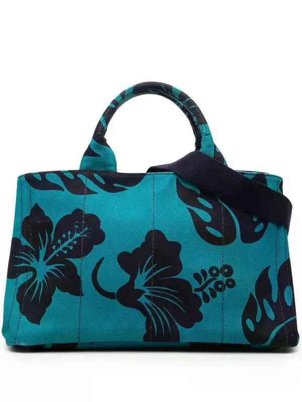 Prada 2013-2026 Canvas Canapa Hawaii Tote Satchel - Blue