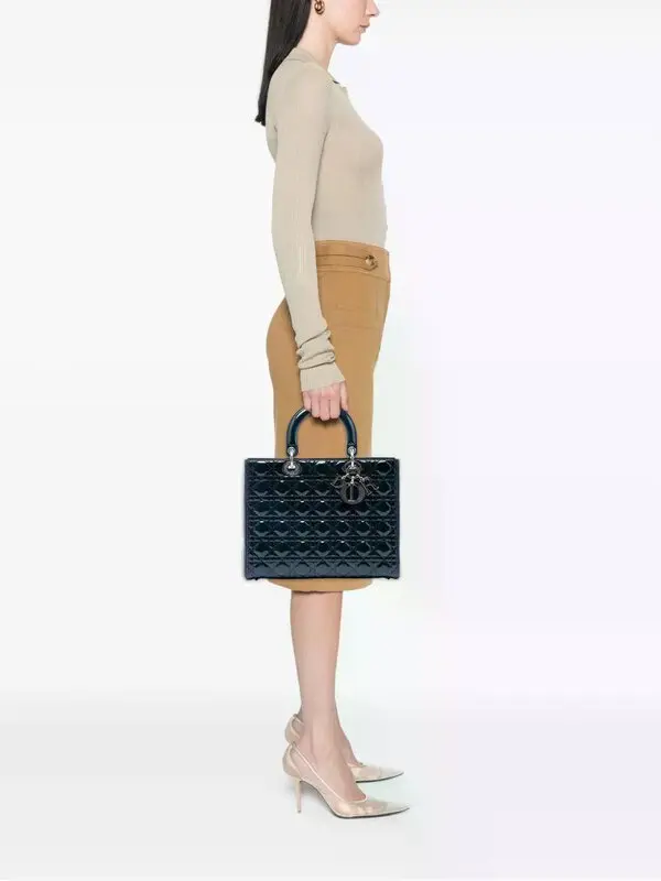 Dior Patent Cannage Lady Satchel - Blue