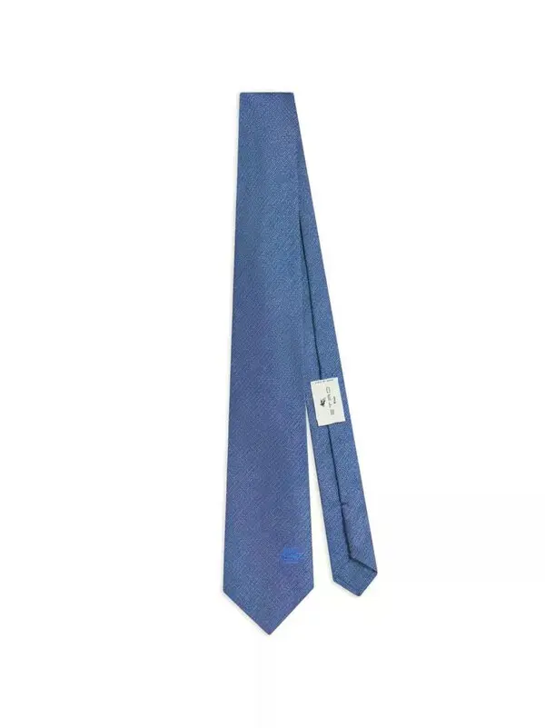 Etro Silk Jacquard Neck Tie With Embroidered Logo - Blue