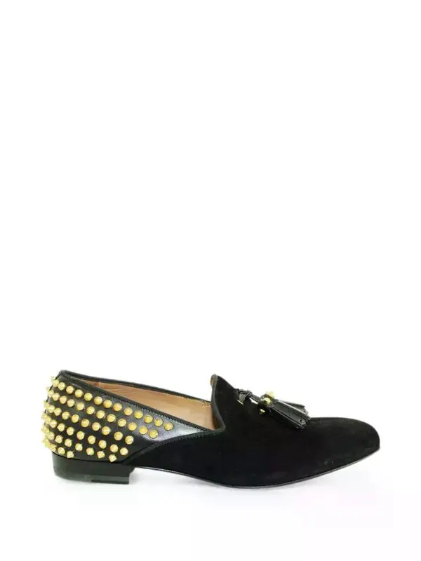 CHRISTIAN LOUBOUTIN Studded Tassel Suede Loafers - Black