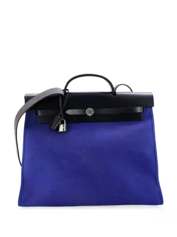 Hermès Herbag Zip Leather And Toile 39 Satchel - Blue