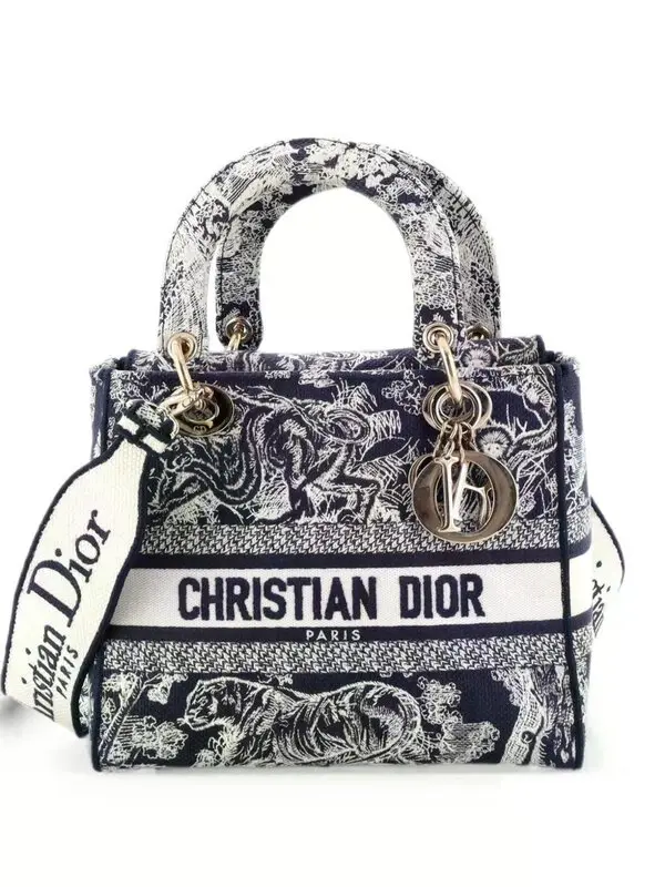 Dior Lady D-lite Bag Embroidered Canvas Medium Satchel - Blue