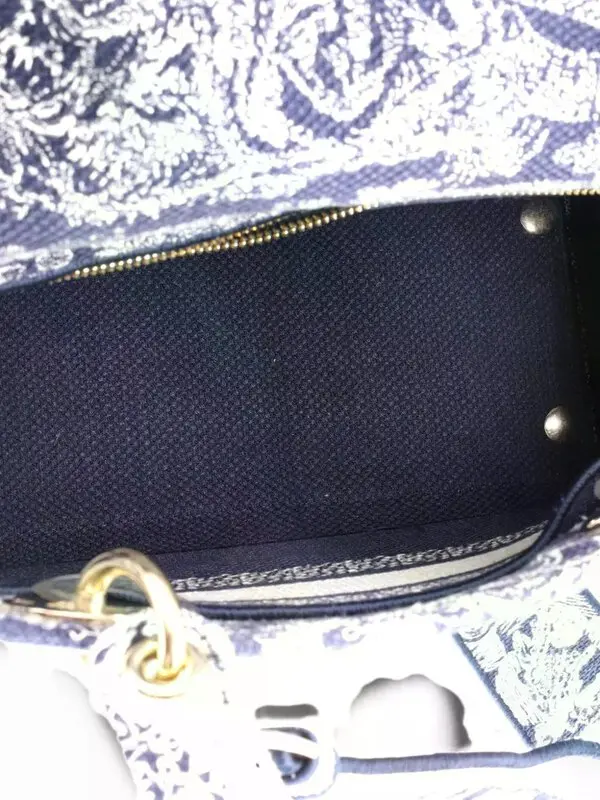 Dior Lady D-lite Bag Embroidered Canvas Medium Satchel - Blue