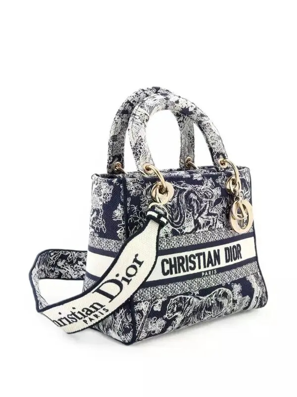 Dior Lady D-lite Bag Embroidered Canvas Medium Satchel - Blue