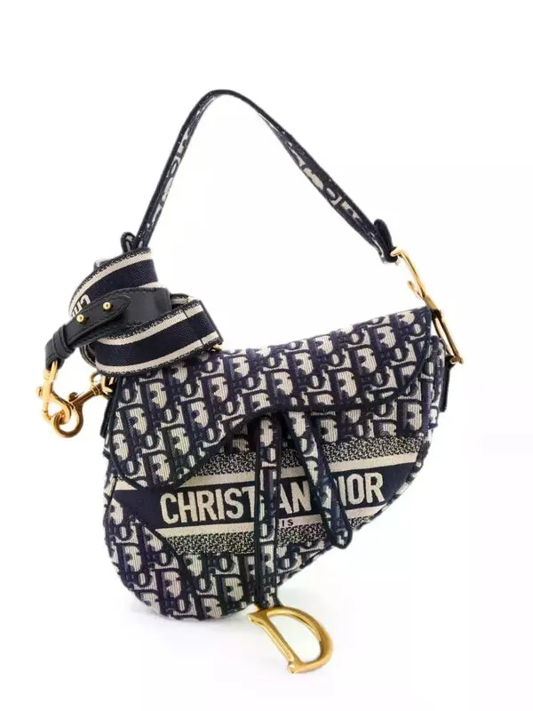 Dior Saddle Handbag Logo Embroidered Oblique Canvas Medium Shoulder Bag - Blue