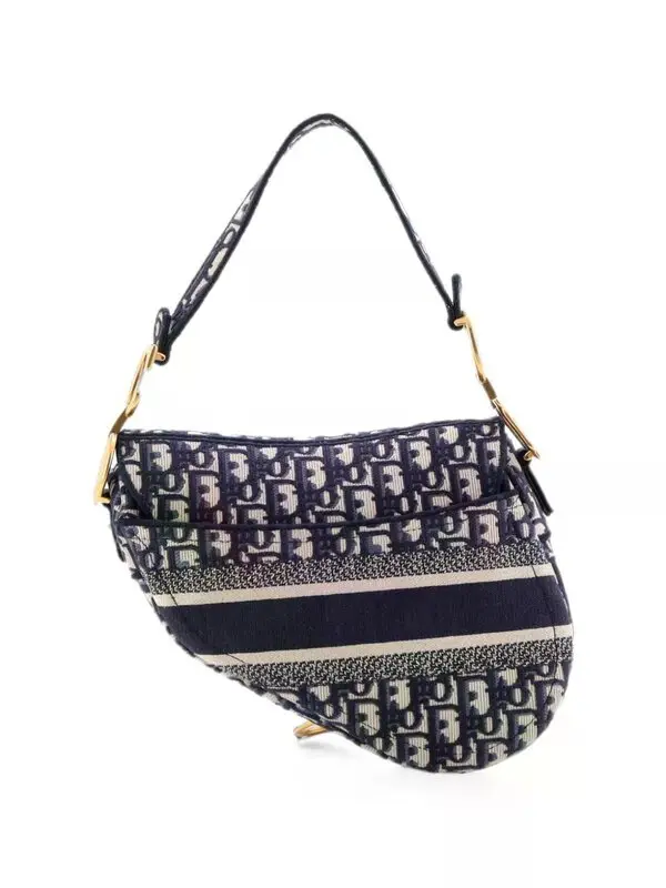Dior Saddle Handbag Logo Embroidered Oblique Canvas - Blue