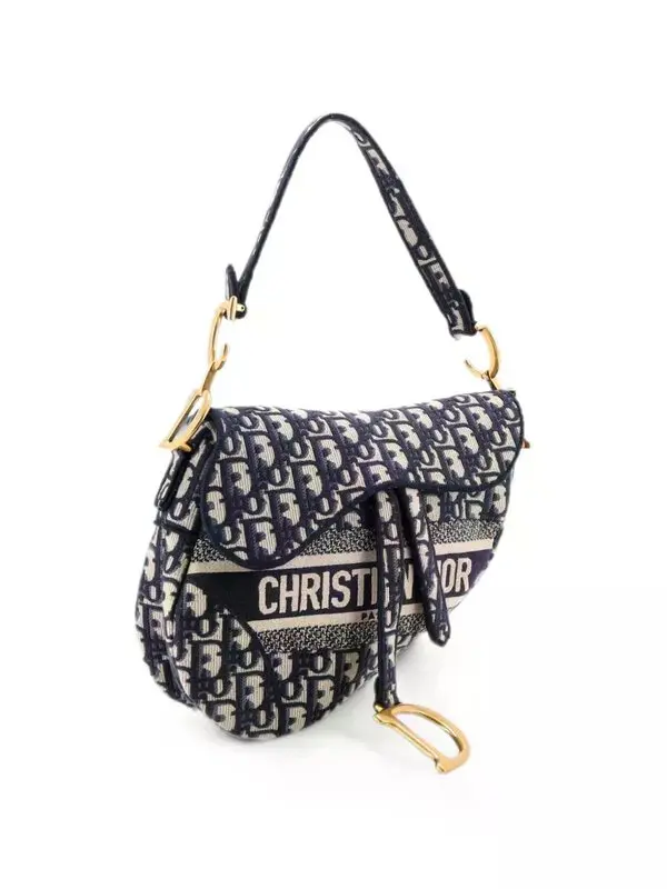 Dior Saddle Handbag Logo Embroidered Oblique Canvas - Blue